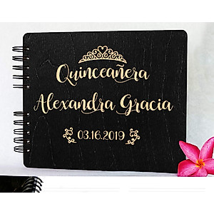 Quinceanera Guest Book Decorations Rustic Wooden Guestbook Engraved Personalized 15th Birthday Mis Quince Guests Sign in Party Favor