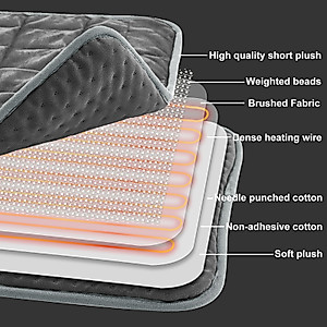 JKMAX Weighted Heating Pad XL - 2.4lb Electric Heating Pads for Back Pain Relief Cramps with 10 Heating Settings｜6 Auto Shut Off - Fast Heat Dry & Moist Therapy Options 12x24 Heat Pad Washable (Grey)