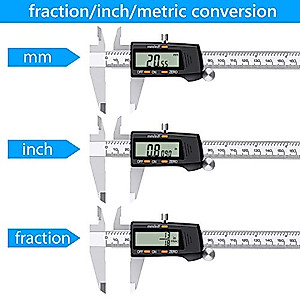 eSynic Digital Vernier Caliper 200 mm/ 8 Inch Stainless Steel Electronic Caliper Fractions/Inch/Metric Conversion Measuring Tool for Length Width Depth Inner Diameter Outer Diameter