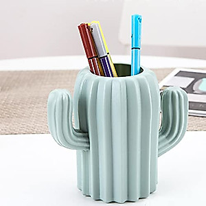 Faddare Cactus Pen Holder, Cactus Pen Pencil Container Desktop Supplies, Office School Stationery Desk Organizer Storage Box, Makeup Brush Holder for Student Multifunction Storage Box(Blue)