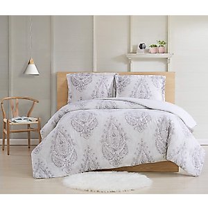 Cottage Classics 3-Piece Farmhouse Style Comforter and Sham Set Blossom Traditional Paisley, Full/Queen, Purple