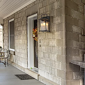 GAAZIE Outdoor Wall Lantern,Exterior Waterproof Light Fixtures,Black Porch Light with Striped Glass,13''H Outdoor Light Fixtures for Garage Front Porch and Patio 1 Pack Bulb Not Included