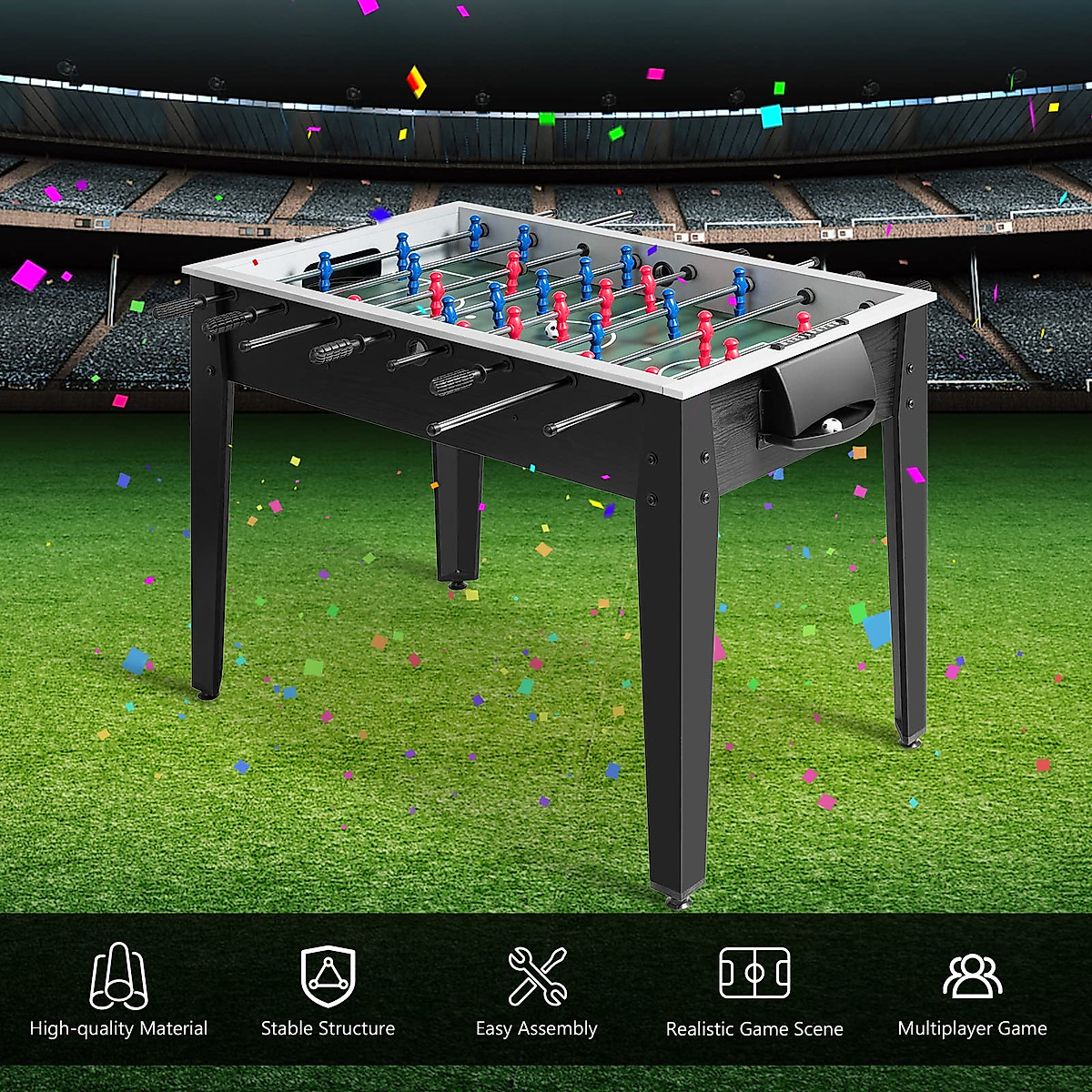 GYMAX 48” Foosball Table, Arcades Soccer Game Table for Multiplayer with 2 Balls, Score Keepers Wooden Competition Sized Foosball Table for Adults and Kids (Black)