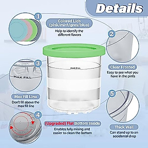 NANOBABY Pint Containers and Lids Replacement Compatible with Ninja CREAMi 7-in-1 Ice Cream Maker, 16oz Pint Cup Replacement for Ninja Creami NC301 Series,NC299AMZ NC300 CN305A CN301CO,4-Pack,BPA Free