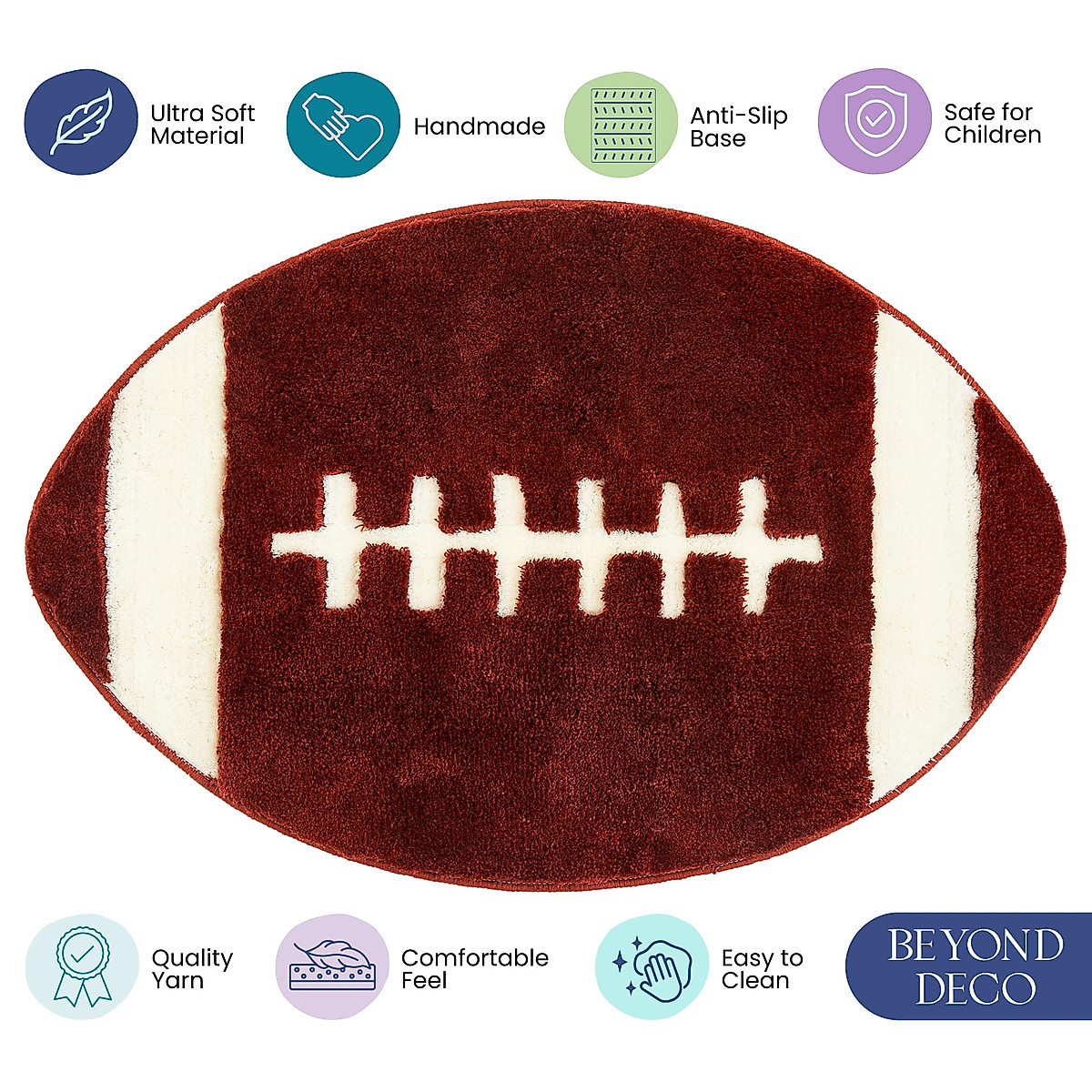 Beyond Deco Hand Tufted American Football Area Rugs 45" W X 29" L - Unique Machine Washable Perfect for Bathroom, Bedroom, Kitchen, Living Room - Non Slip Aesthetic Home Decor