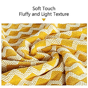 NTBAY Acrylic Knitted Throw Blanket, Lightweight and Soft Cozy Decorative Woven Blanket with Tassels for Travel, Couch, Bed, Sofa, 51x67 Inches, Mustard Yellow Wave