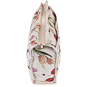 Zerodis Woven Storage Bag with Handle Fabric Exquisite Practical Wood for Knitting Needles Sewing Tools(Red Flower)