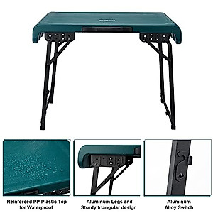 OXAMAFIT Outdoor Retractable Folding Table and 2 Stools Set, Portable Camping Foldable Table Lightweight, 3 Lighting Mode Adjustable Stool for Outdoor Picnic, Beach, Camp, Party.-Green