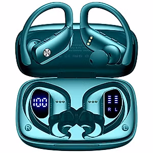 Wireless Earbuds Bluetooth Headphones 48hrs Play Back Sport Earphones with LED Display Over-Ear Buds with Earhooks Built-in Mic Headset for Workout Green BMANI-VEAT00L