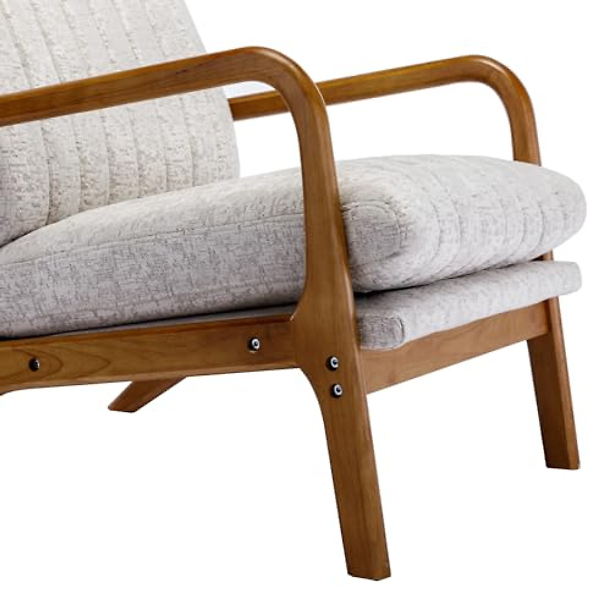 i-POOK Mid-Century Modern Chair, Accent Arm Chair with 3.94" Thick Removable Cushion, Wood Frame Chair for Living Room, Reading Room, Lounge, Beige