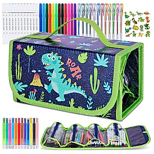 Purtarly Dinosaur Markers Set with Pencil Case for Kids 4-8, 48PCS Scented Markers for Boys Dinosaur Gifts, Coloring Pens Art Supplies Back to School Birthday Gifts for Kids Ages 5 6 7 8 9