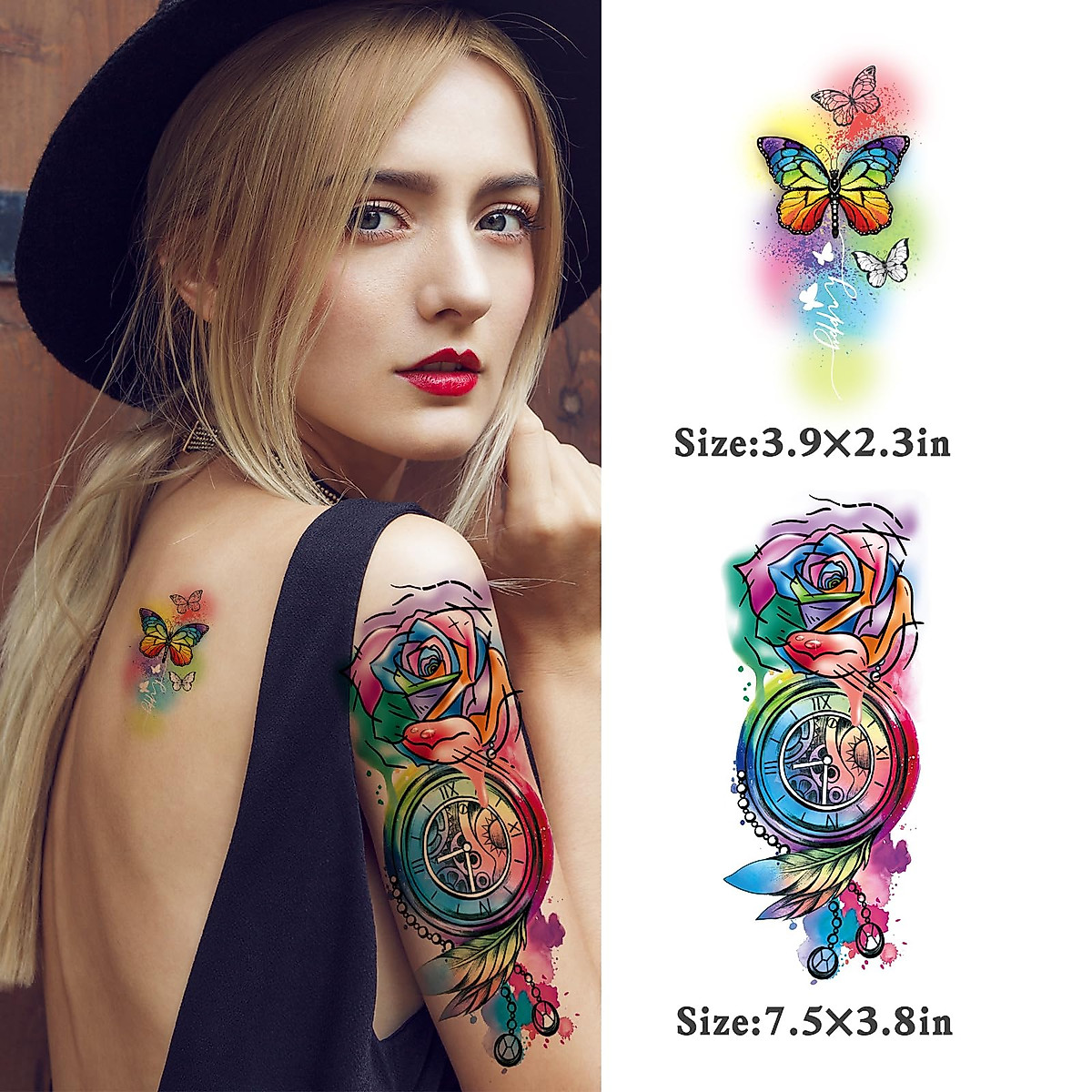 JEEFONNA 86 Sheets Temporary Tattoo, 14 Sheets Large Half Arm Fake Tattoos, Flower Cat Owl Lion Temporary Tattoos for Women Men, 72 Sheets Tiny Waterproof Semi Permanent Temporary Tattoos Realistic for Women Girls Kids Adults