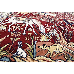 Unique Loom Narenj Collection Classic Traditional Hunting Scene Textured Design Area Rug, Rectangular 5' 0" x 8' 0", Burgundy/Tan