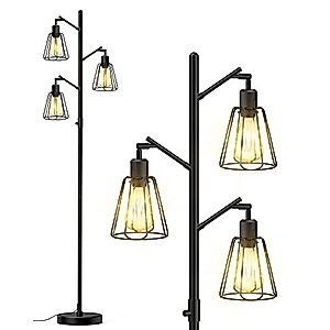 LEPOWER Tree Floor Lamp, Industrial Floor Lamps for Living Room with Multi Head, Dimmable Floor Lamp, LED Standing lamp Edison Bulbs, Pole Tall Lamp for Bedroom Office Black