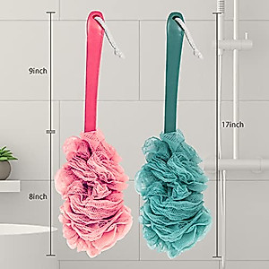 2Pack Back Scrubber for Shower, Evmliy Loofah Sponge Brush Exfoliating Body, Long Handle Scrub Brush for Shower with Loofah on a Stick for Back Use, Bathing Accessories Body Brushes (2Pack)