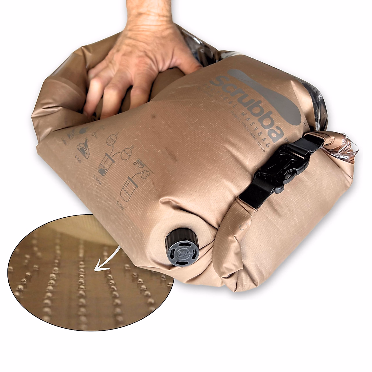 Scrubba Tactical Wash Bag Portable Washing Machine - Lightweight Manual Washing Machine for Travel, Camping, Laundry, Clothes - Camping Accessories, Gift - use with Laundry Detergent/Sheets - 5.6 oz.