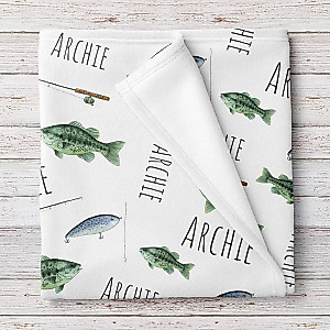 Lovable Gift Co Fishing Personalized Baby Receiving Swaddle Blanket