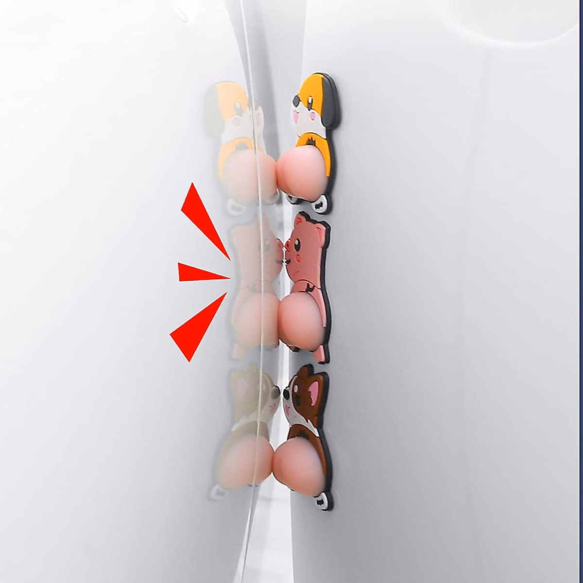 HALUOGUAI 1 Pair 3D Cartoon Animal Butt Shaped Flexible Silicone Fridge Door Stops,Self Adhesive Decorative Wall Protector,Pink Peach Shaped Waterproof Toilet Lid Bumper Pad (Pig)