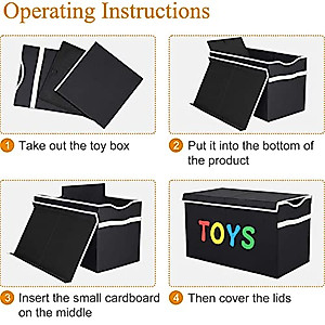 VICTOR'S Kids Toy Box Chest Extra Large Lightweight Collapsible Toy Stanizer Boxes Bins Baskets with Flip-Top Lid & Handles for Kids, Boys, Girls, Nursery Room, Playroom, 27"x14" x16" (Black)
