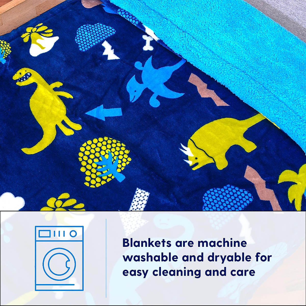 Golden Linens Baby Infants Printed Sherpa Borrego Ultra Soft Warm Throw Blanket Bed Cover 40" X 50" Navy Blue Dinosaur