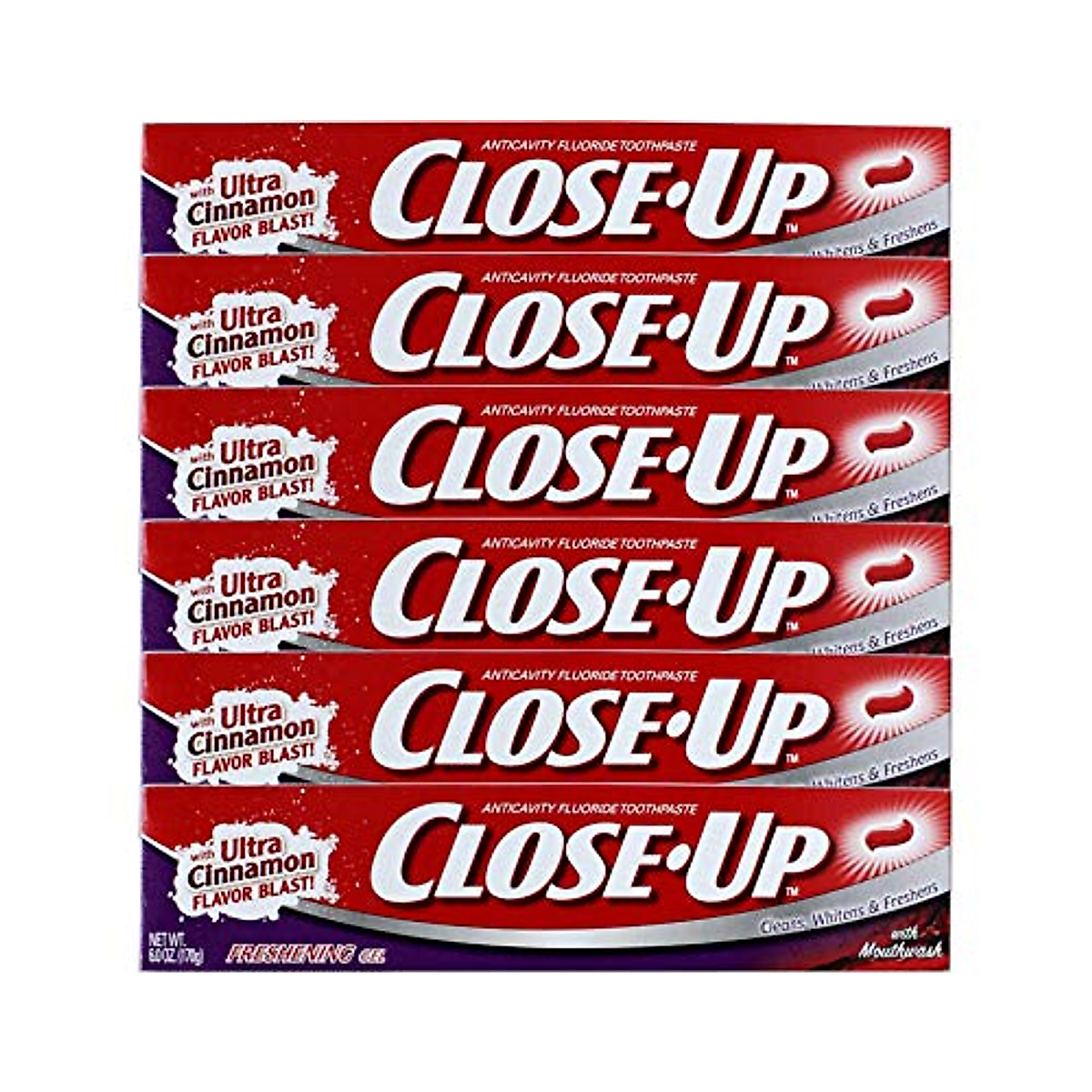 Close-Up Toothpaste, Refreshing Red Gel, Anticavity Fluoride, Cinnamon, 6 Ounce (Pack of 6)