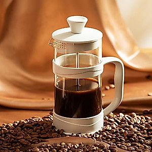 PARACITY French Press Coffee/Tea Maker, Camping Mini Coffee/Tea Press of 304 Stainless Steel Filter and Heat Resistant Glass, Cold Brew Coffee Maker 11.8OZ for Travel& Home Gift(White)