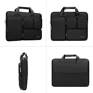 MOSISO Laptop Shoulder Messenger Bag Compatible with MacBook Air/Pro, 13-13.3 inch Notebook, Compatible with MacBook Pro 14 inch, Polyester Briefcase Sleeve with 4 Front Zipper Pockets & Belt,Black