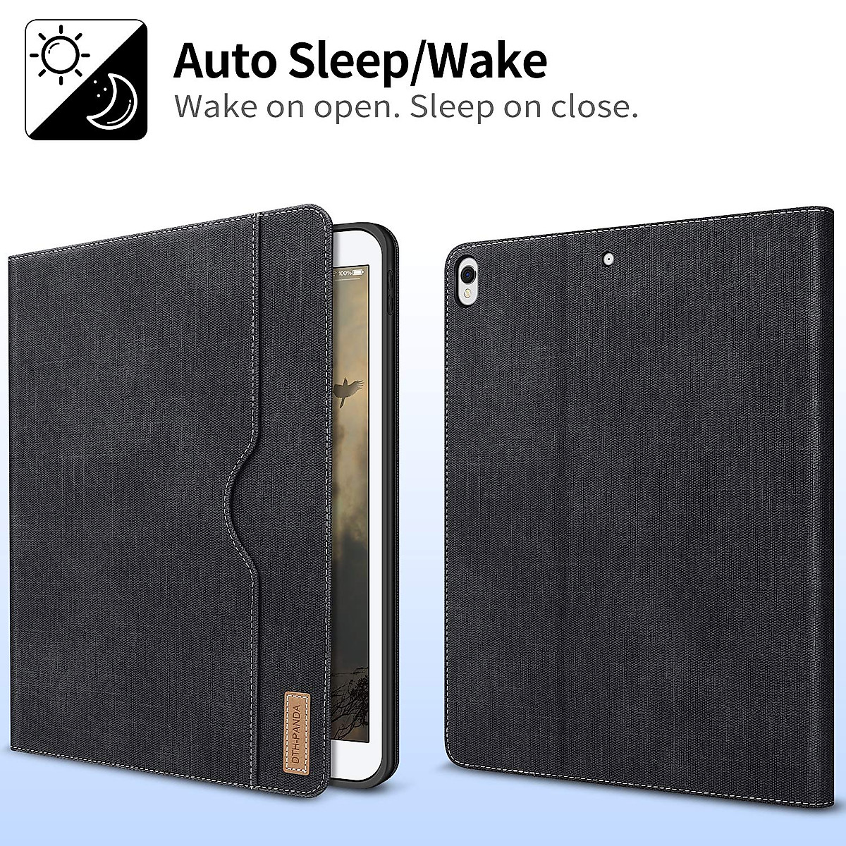 DTH-PANDA iPad Air 3rd Generation Case, iPad Pro 10.5 Inch 2019/2017 Cover, with Apple Pencil Holder, PU Leather with Pocket, Auto Sleep/Wake Function (Crow Black)