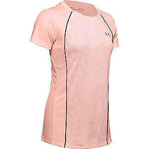 Under Armour Women's Tech C&s Jacquard Crew Neck Short Sleeve T-Shirt, Peach Frost (845)/Metallic Silver, X-Small