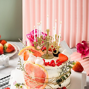 ifundom 2pcs Candle Holder Stand with 9Pcs Candle Vintage Candelabra Candlestick Cake Topper Gold Candlestick Holders Cake Toppers Ornaments for Wedding Birthday Party