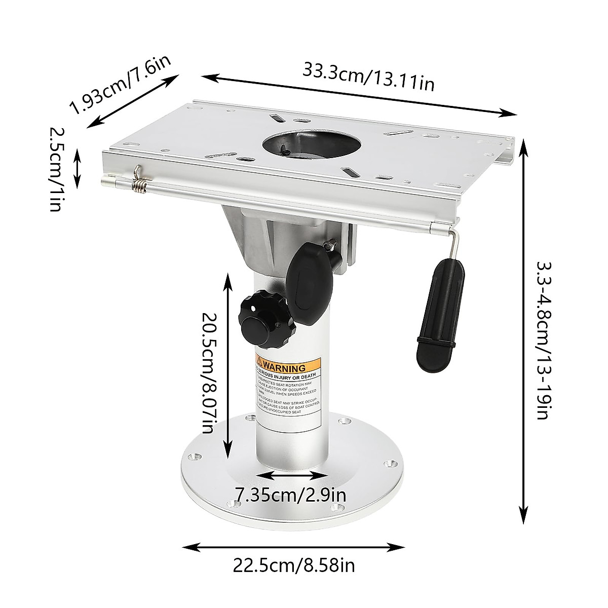 Adjustable Boat Seat Pedestal, Aluminum Alloy Boat Chair Base 13-19in Adjustable Height Good Stability Seat Base For Yachts, Speedboats, Fishing Boats