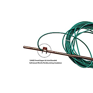 4'Ground Rod-with 15ft 12 AWG Ground Wire Tinned Copper UL Listed- for Electric Fences,Antennas,Satellite Dishes,Instruments,Generator Grounding Earthing