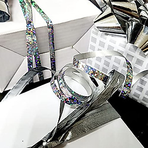 CT CRAFT LLC Poly Holographic Curling Ribbon Shiny Balloon Roll 5mm x 500m x 1R – Silver for Gift Box Wrapping Florist Flowers, Party Birthday Decorations, Festival Art Craft, Christmas Decor