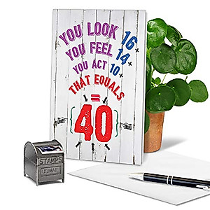NobleWorks - 40th Birthday Card with Envelope - Funny Stationery Notecard for Birthdays, 40 Year Old Greeting - Age Equation 40 C7196MBG