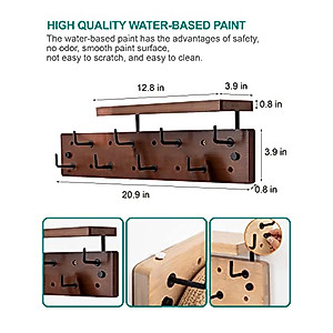 HSEOFBUTY Multi-Functional Wall Mounted Coat Rack Shelf with 8 Metal Hooks, Heavy Duty Storage Shelf for Space Saving and Organizing, Perfect for Coats, Hats, Scarves, and More