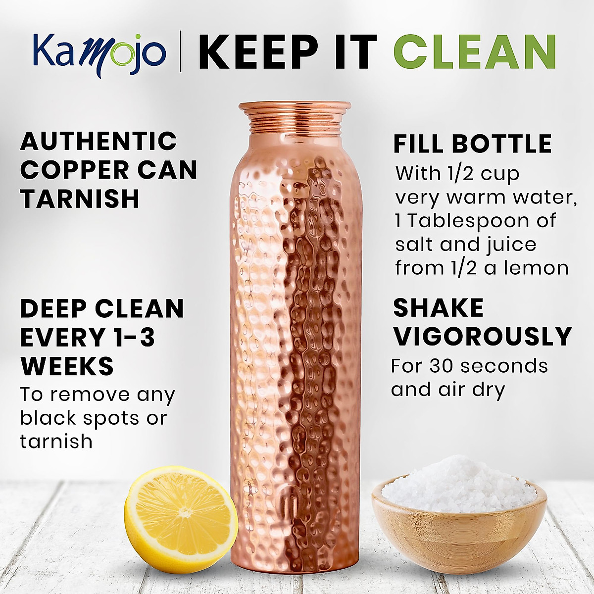 Copper Water Bottle for Drinking - Hammered Pure Copper Water Bottle with Push Button Lid, Removable Sleeve & Copper Straw - Handcrafted Water Bottle Copper Cup 32 fl oz