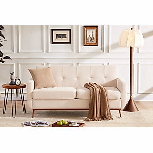 Weture 65" Loveseat Sofa, Mid Century Modern Love Seat Couches for Living Room, Comfy Button Tufted Upholstered Sofa Couch for Bedroom, Solid & Easy to Install Small Couch for Small Spaces, Beige