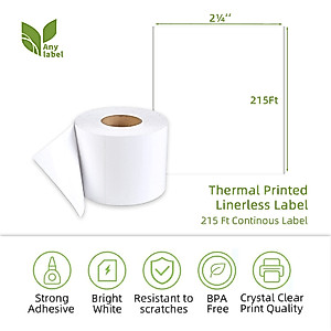 Anylabel 2-1/4 inch Thermal Printed Linerless Label for Digi Zebra Bizerba Electronic Scale Printer (18 Rolls, 215 feet/Roll)