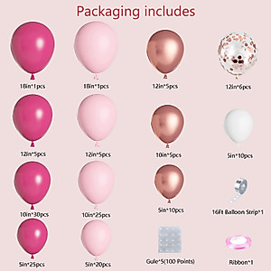 Grcypa 148pcs Pink Balloon Garland Arch Kit, Hot Pink White Metallic Rose Gold Confetti Balloons for Princess Theme Party Decorations Girl Birthday Baby Shower Bridal Wedding Valentine's Decorations
