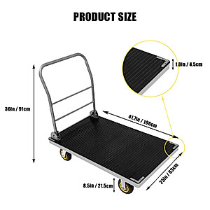 Contemood Platform Truck Flatbed Cart, 2100lbs Capacity Heavy Duty Foldable Cart, 42 x 24in Hand Trucks with w/360 Degree 6" Swivel Wheels, Large Push Cart Dolly for Moving, Carrying, Office & Home