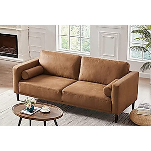 HIFIT Sofa Couches, 79” Mid-Century Modern Couch, Breathable Faux Leather Couch with Upholstered Cushions/Pillows, 3-Seat Sofas & Couches, for Living Room Apartment Office,Brown