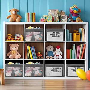 Remittur 4 Packs Closet Storage Bins with Clear Window, Foldable Linen Storage containers with Handle, Cube Storage Box Basket for Clothing, Jeans,Toys, Books, Shelves, Wardrobe, Closet