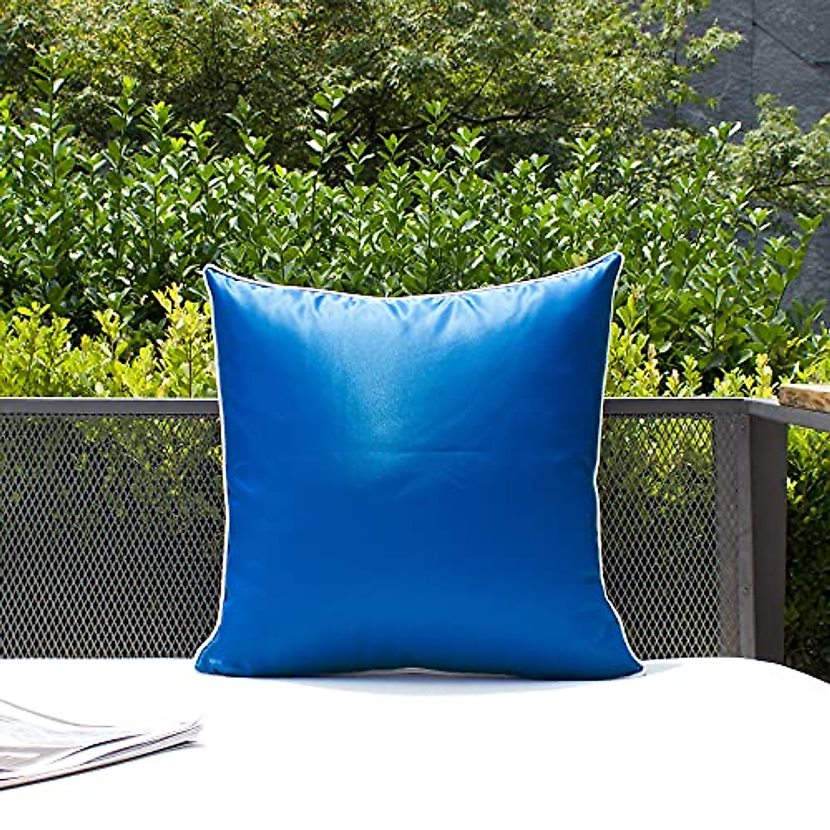 Kevin Textile Pack of 2 Decorative Outdoor Waterproof Throw Pillow Covers Square Pillowcases Modern Cushion Cases for Patio Couch Bench 18 x 18 Inch Blue