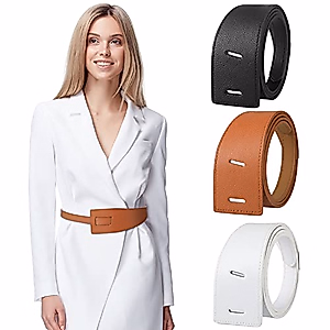 3 Pieces Faux Leather Tie Waist Belt for Women Vintage Knot Belt for Dress Jeans Jumpsuit Coat No Buckle Belt Tie Knot Waistband Belt, 3 Colors