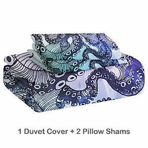 ARIGHTEX Octopus Bedding Purple Octopus Duvet Cover Set Queen for Boys Men Cute Beach Animal Comforter Cover Trippy Octopus and Octopus Feet Bed Set (Queen)