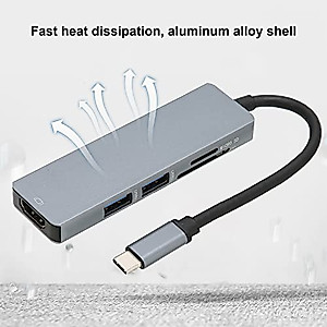 USB C Hub, 30HZ 4K HD 5 in 1 USB C Multiport Adapter 3840x2160 5Gbps Transfer Support Dual Cards PD Charging USB Docking Station for Home Office Travel