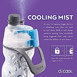 O2COOL Arctic Squeeze Insulated Mist 'N Sip Water Bottle | 2 Pack- 20 oz | BPA Free, 2-in-1 Mist and Sip Function w/No Leak Pull Top Spout (Ras Ombre/Tropical)
