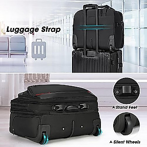 Rolling Laptop Bag Women Men Rolling Briefcase for Women with Wheels 17.3 Inch Rolling Computer Bags Laptop Case for Work Travel Business Laptop Roller Bag Overnight with RFID Pockets Carry on, Black