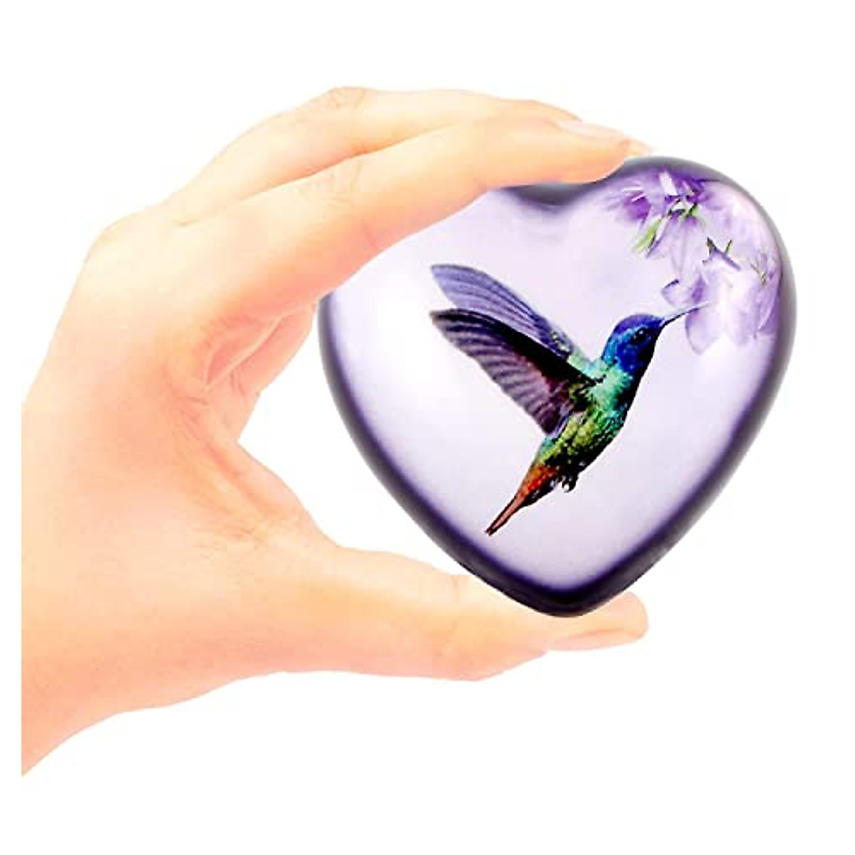 Hummingbird Heart Keepsake Urn, Hummingbird Mini Heart Urn for Ashes, Hand Painted Sharing Heart Urn with Stand, Velvet Case & Bag (Heart Keepsake)