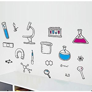 BIBITIME Science Laboratory Wall Decals Vinyl Chemical Element Tool Stickers for School Classroom Nursery Bedroom Children Student Study Teens Kids Room Decor DIY Home Art Decorations